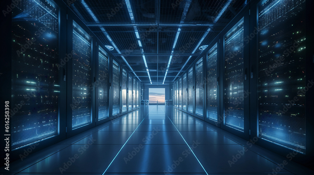 Hyper - realistic photograph, the interior of a modern data center ...