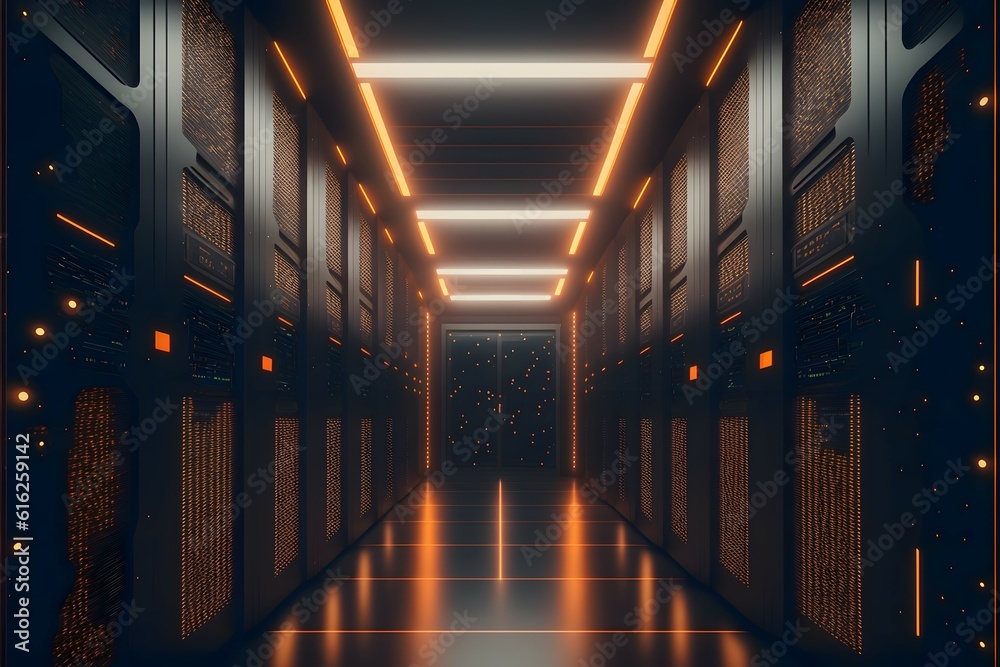 Server room interior in datacenter Wave of Abstract background with ...