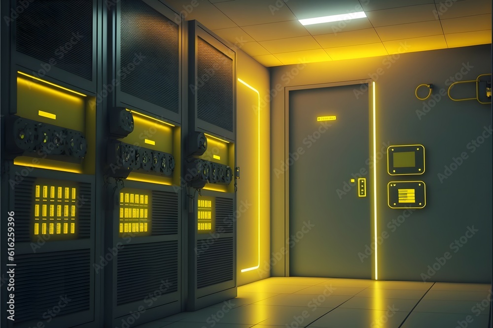 light yellow Server Room. Realistic, highly detailed, rendered octane ...