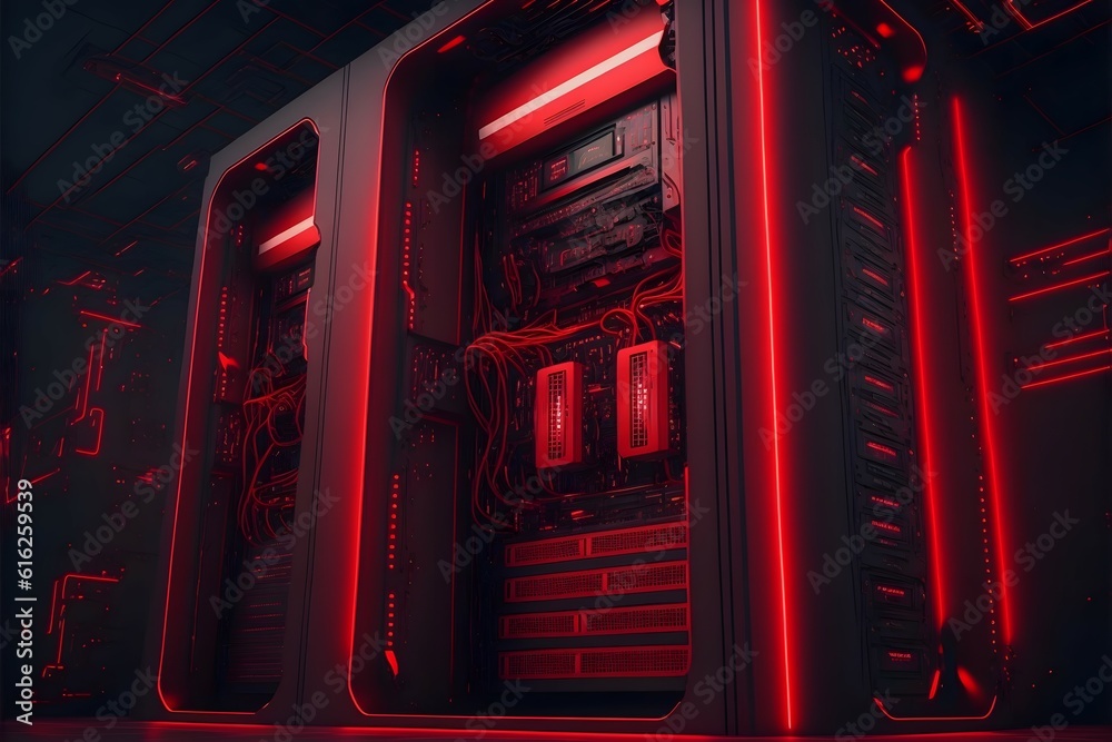 red Server Room. Realistic, highly detailed, rendered octane, Maxon ...