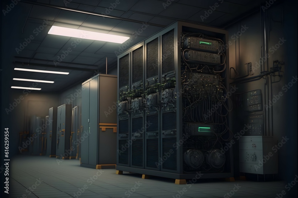 Server room interior. Realistic, highly detailed, rendered octane ...