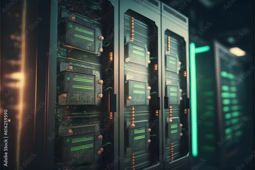 Server racks in server room data center. Realistic, highly detailed ...