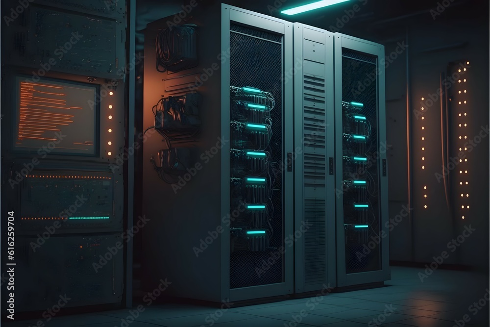 Server room interior. Realistic, highly detailed, rendered octane ...
