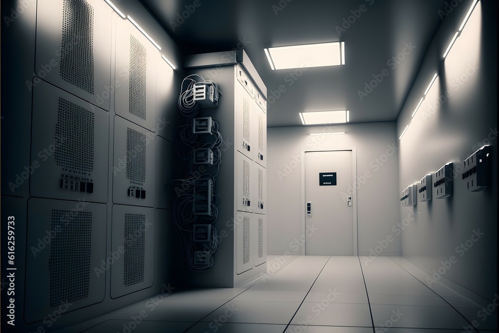 whin white sever room connected in series with network cables ...