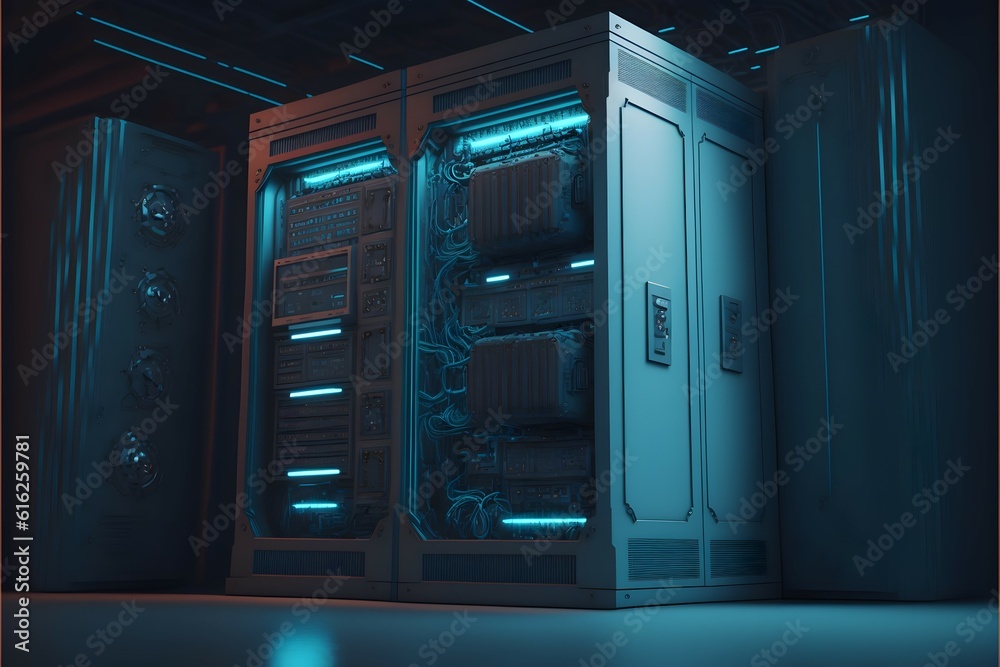 light blue Server Room. Realistic, highly detailed, rendered octane ...