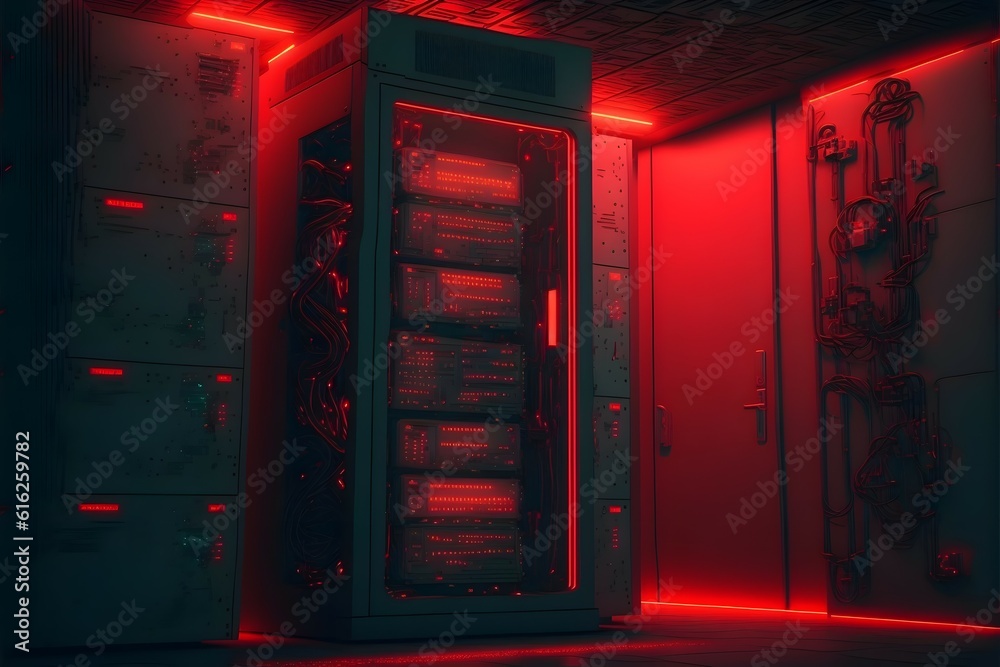 red Server Room. Realistic, highly detailed, rendered octane, Maxon ...