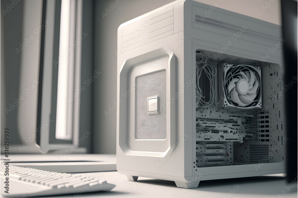 Foto de white computer in white sever room. Realistic, highly detailed ...