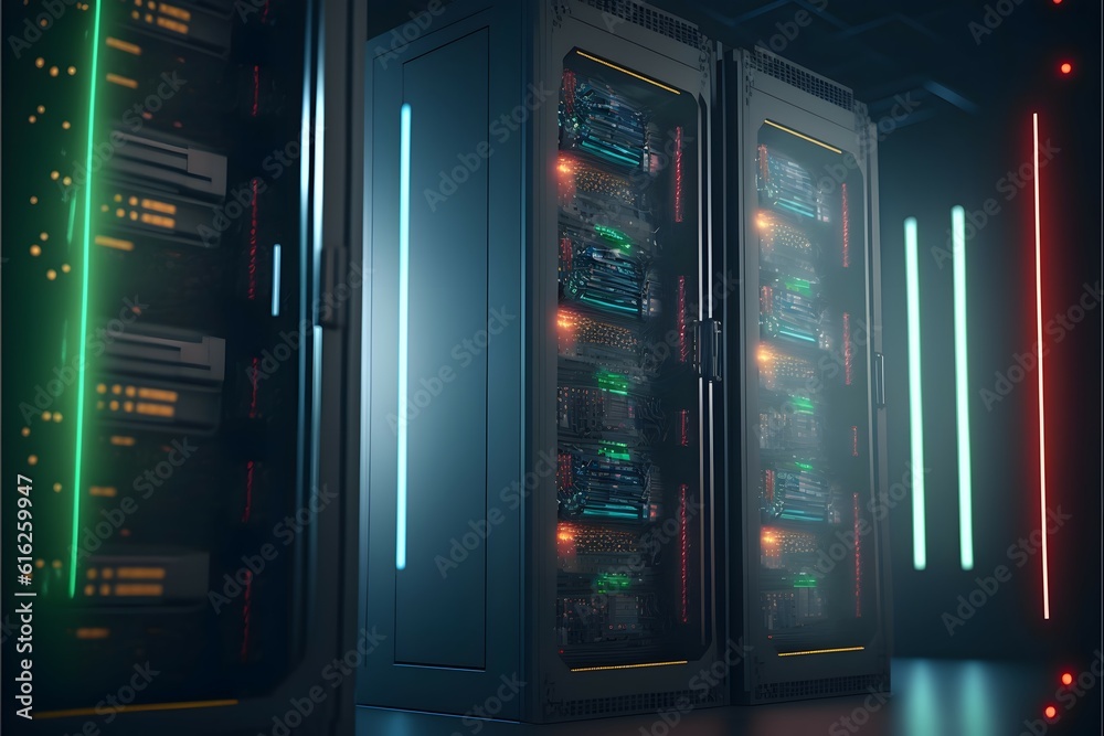 Server racks in server room data center. Realistic, highly detailed ...