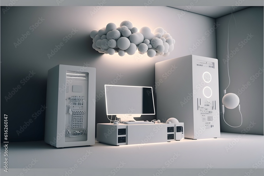 Foto de white Cloud and white computers in white sever room. Realistic ...