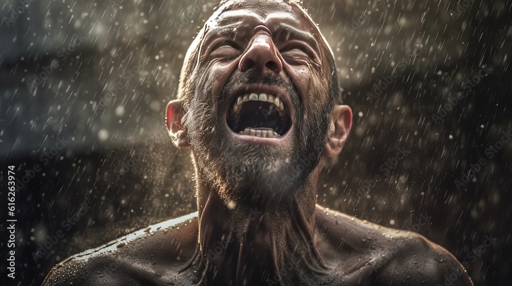 sad man crying in rain, Generative Ai Stock Illustration | Adobe Stock