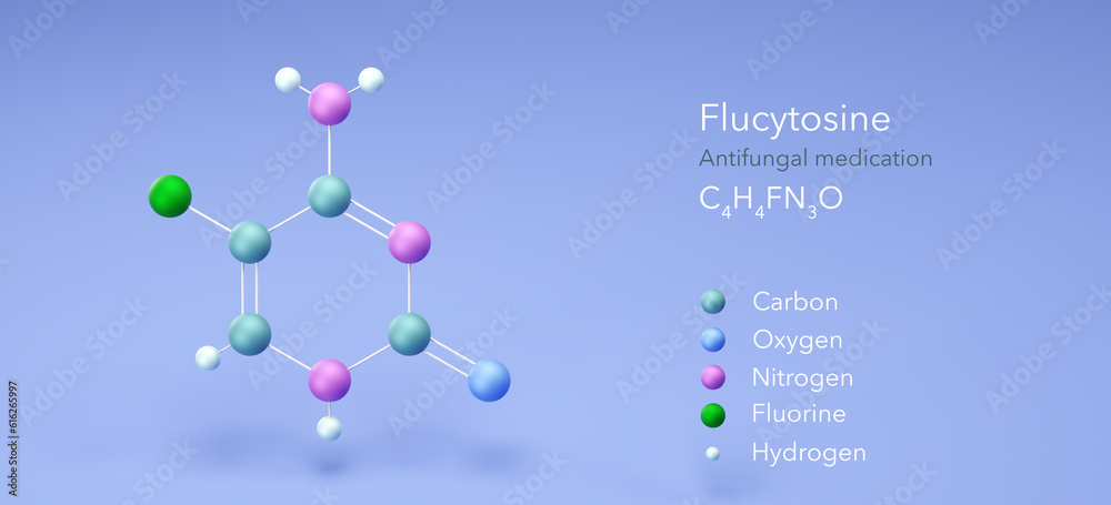 flucytosine molecule, molecular structures, 5-fluorocytosine, 3d model ...