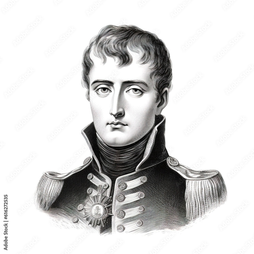 Black and white vintage engraving, headshot portrait of Napoleon ...