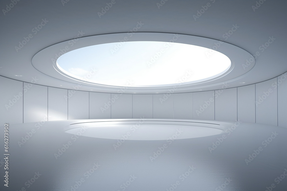 Clean and sleek round-shaped space with a minimalist and empty design ...