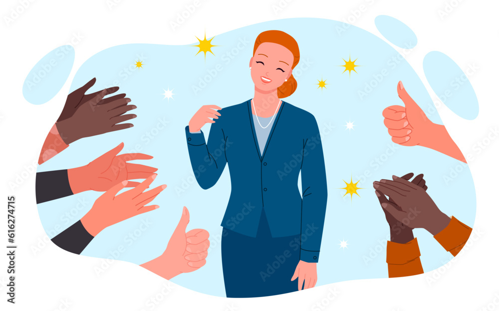 Cartoon people clap and cheer happy businesswoman, office workers ...