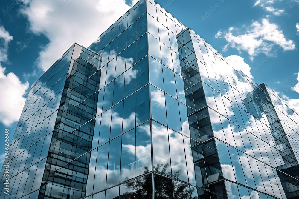Reflective skyscrapers, business office buildings. Low angle ...