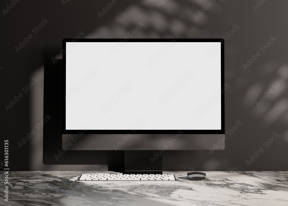 Realistic Desktop computer Mockup white blank screen with realistic ...