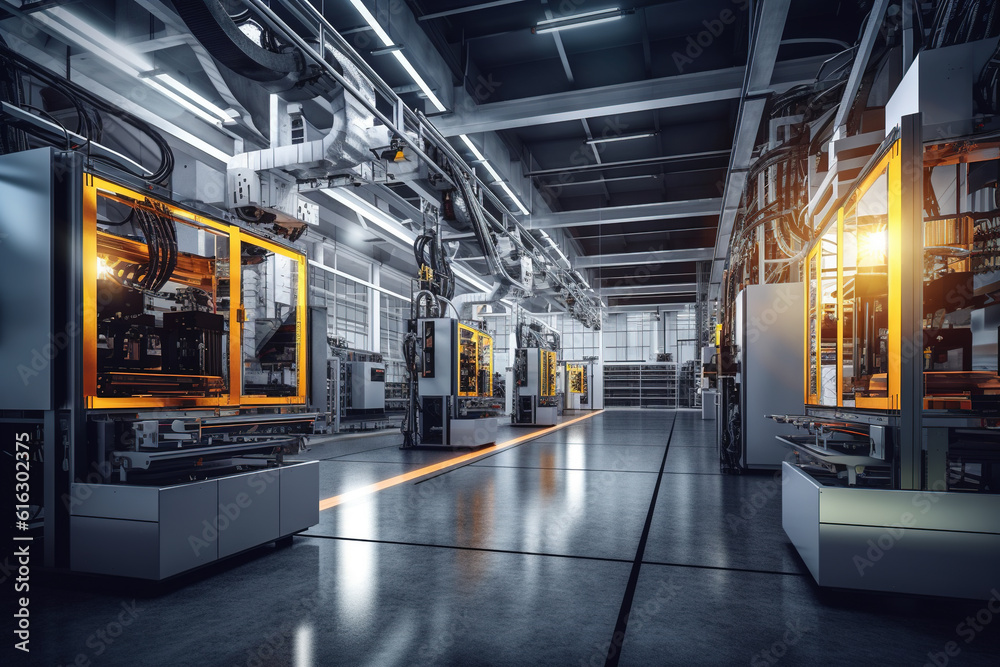 Industry 4.0 smart factory interior showcases IIoT machines, efficient ... Industry 4.0 smart factory interior showcases IIoT machines, efficient ...