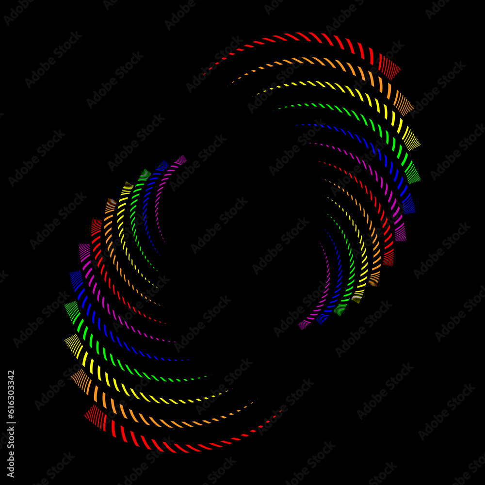 Abstract rainbow halftone strips in spiral form. LGBTQ pride flag ...