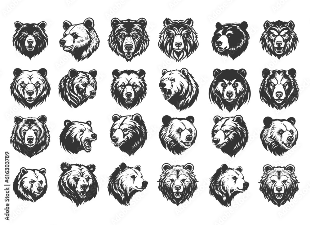 Premium Black Bear Logo Vector. Monochrome Illustrations Of Stylized ...