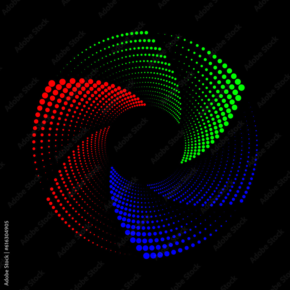 RGB halftone dotted lines in round form. Geometric art. Design element ...