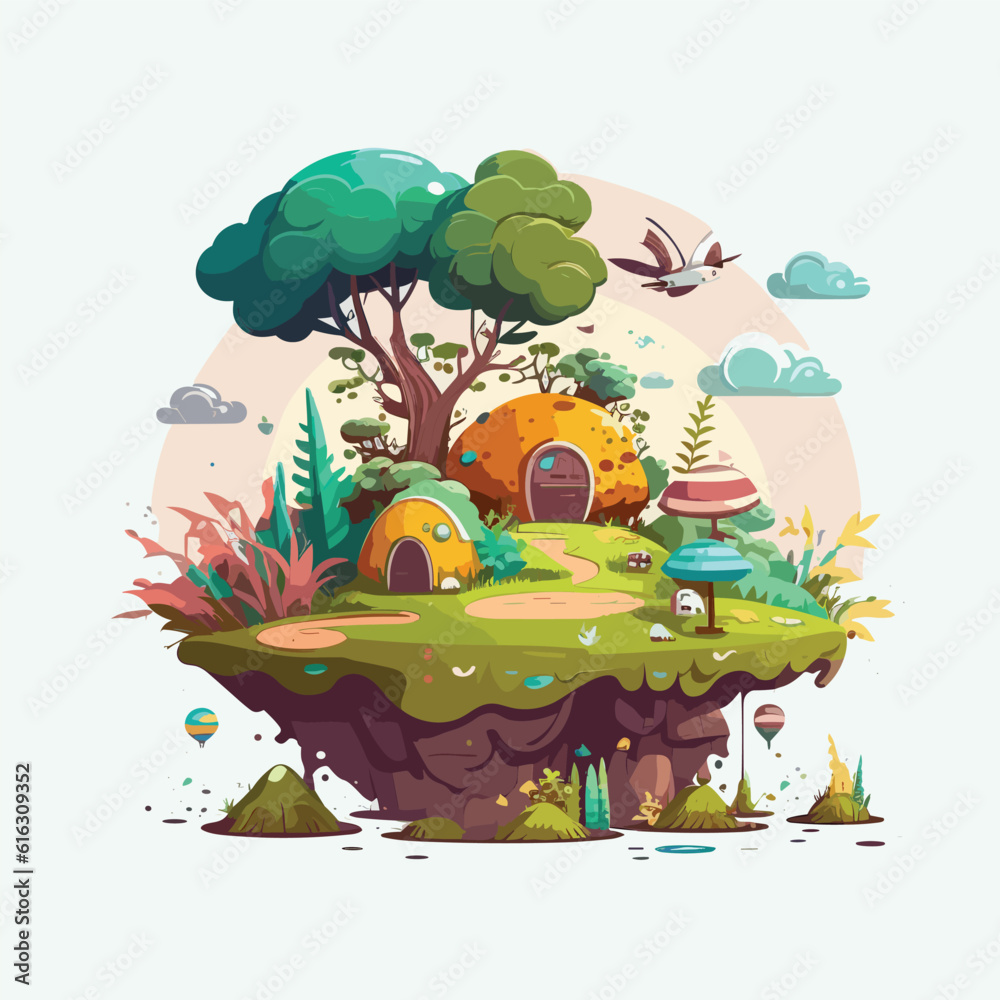 vector cute land cartoon style Stock Vector | Adobe Stock
