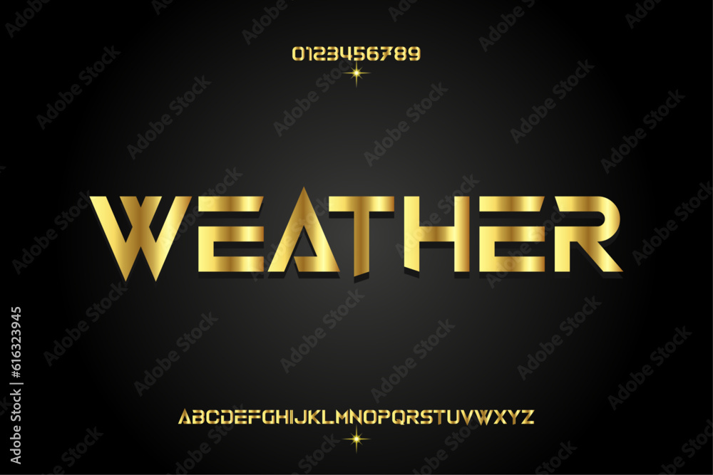 WEATHER, Elegant golden alphabet letters font set. Classic Custom gold ...