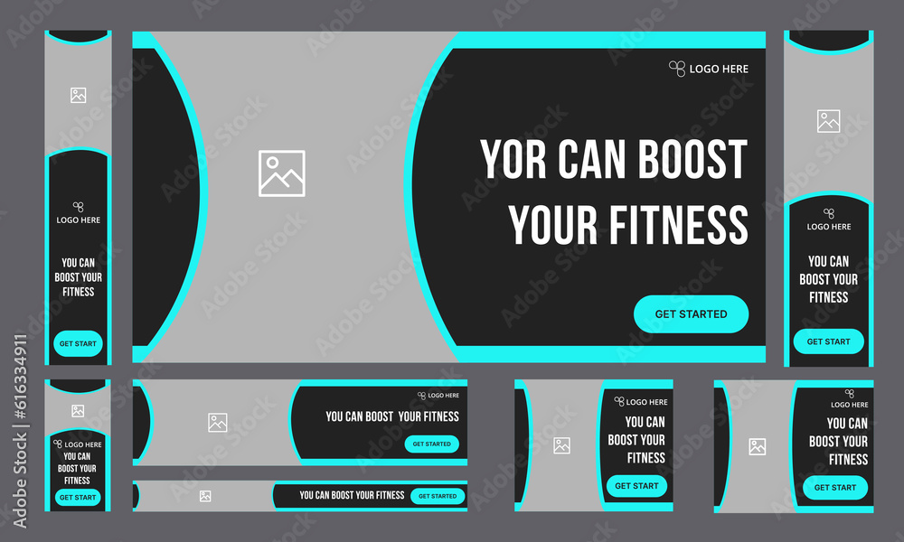 Set of fitness training web banner template design for social media posts, social media fitness ...
