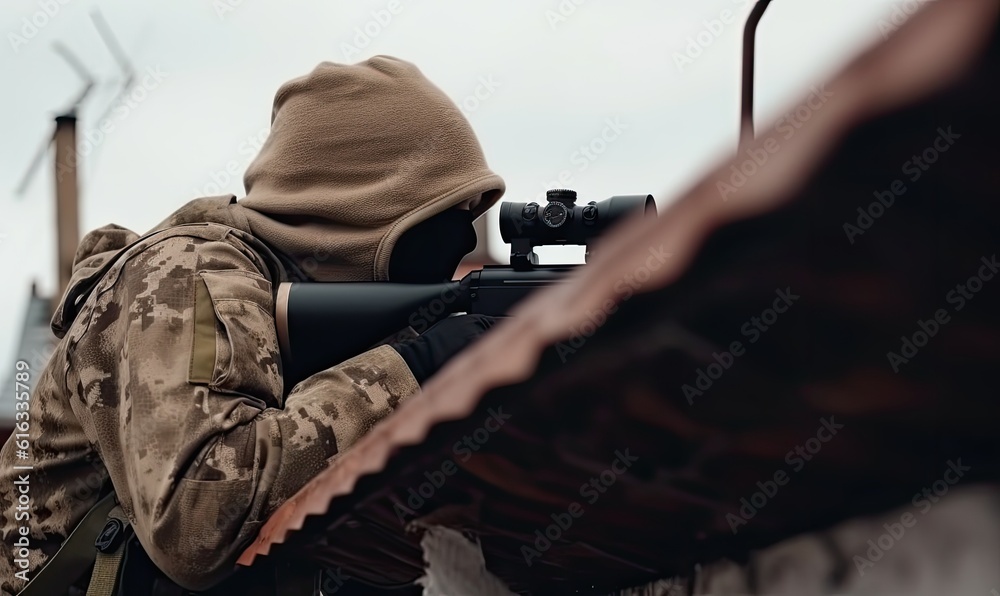 The sniper was alone on the roof with his scope trained Creating using ...