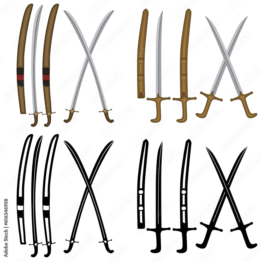 Set Saif Swords vector. Traditional Arabic islamic blade weapon ...