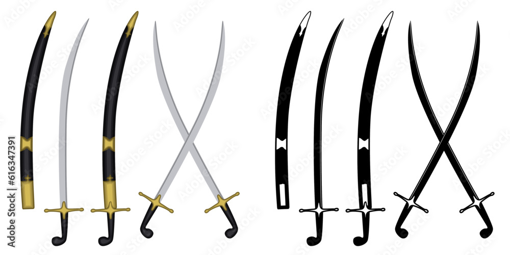 shamshir swords vector. Traditional persian, indian, arabic blade ...