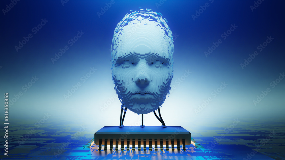 Conceptual image of an artificial intelligence with a digitized human ...