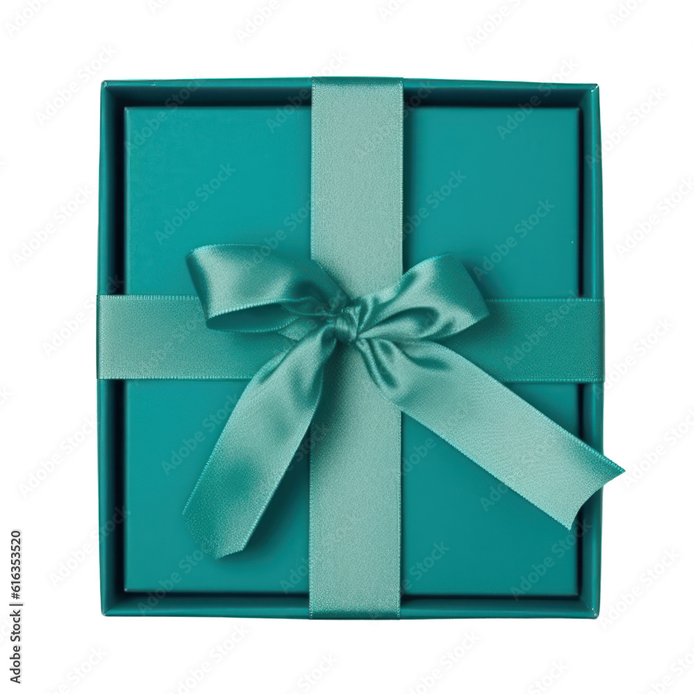 teal gift box with ribbon isolated on transparent background cutout ...