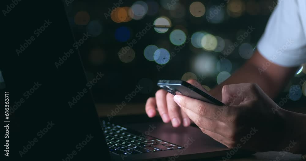 Close up busy business man using touchpad on laptop and scrolling his ...