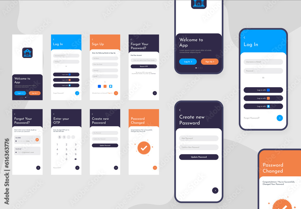 Mobile App UI, UX, GUI Screens Including as Create Account, Sign In ...