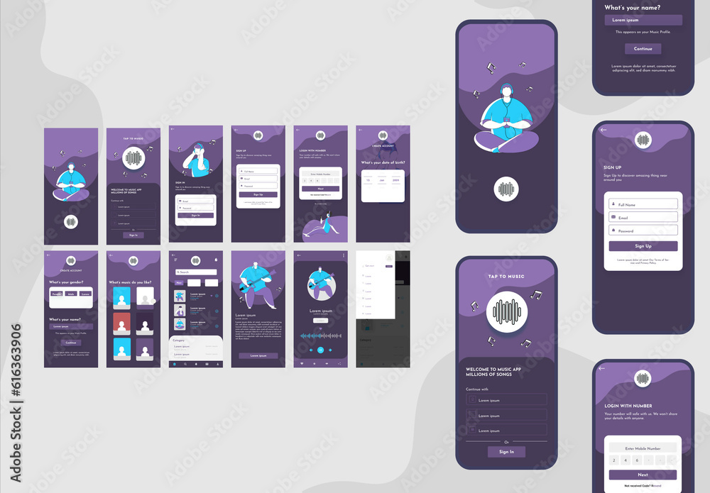 Set of UI, UX, GUI Screens Including as Create Account, Sign in Sign Up ...