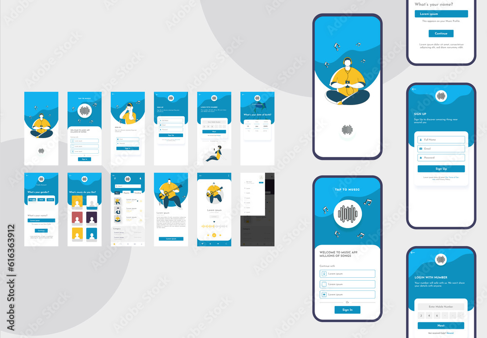 Set of UI, UX, GUI Screens Including as Create Account, Sign in Sign Up ...