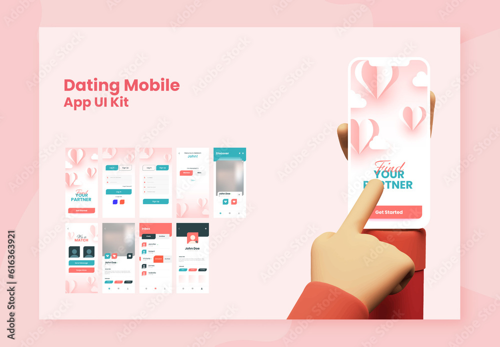 Dating App UI Kit for Responsive Mobile Application or Website with Multiple GUI Including Login ...