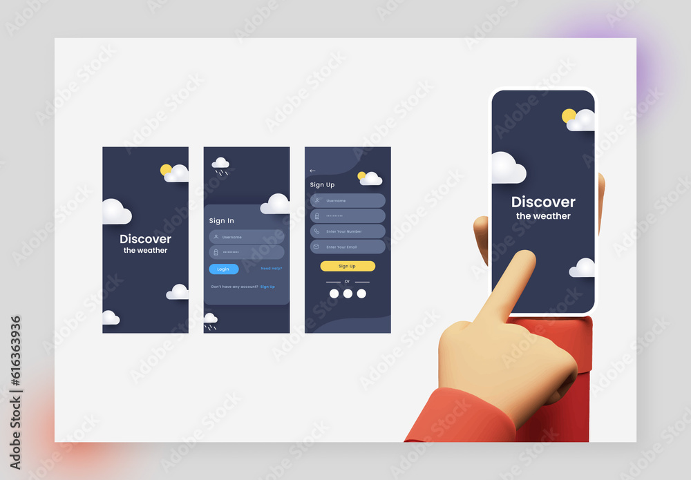 Weather Mobile App UI Kit Including Sign In, Sign Up Screens. Stock ...