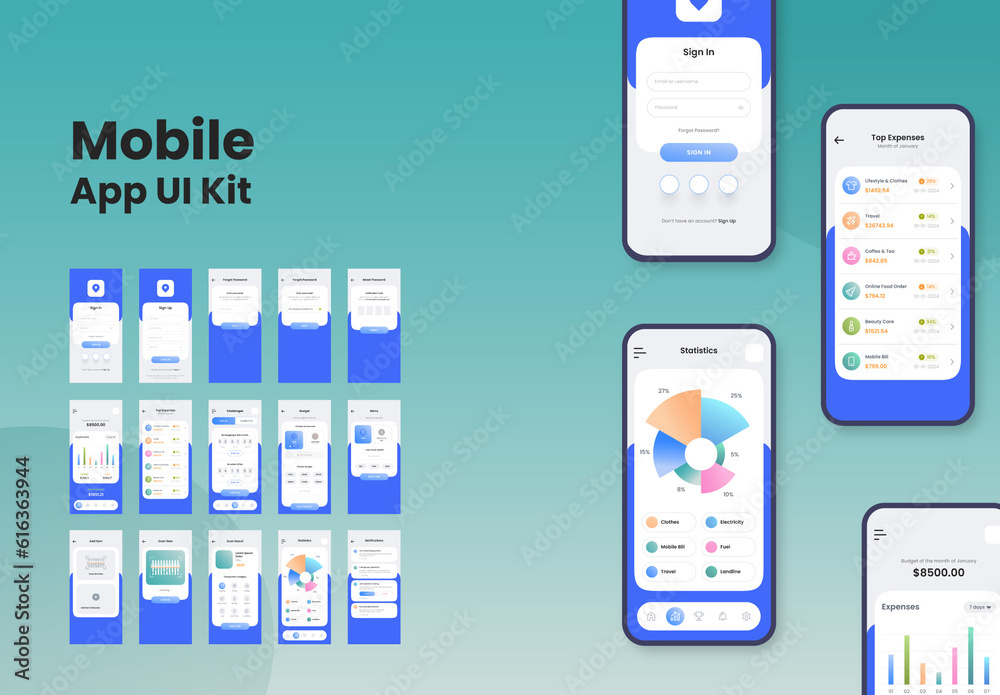 Mobile App UI, UX Screens Including as Sign Up, Sign In, Forgot ...