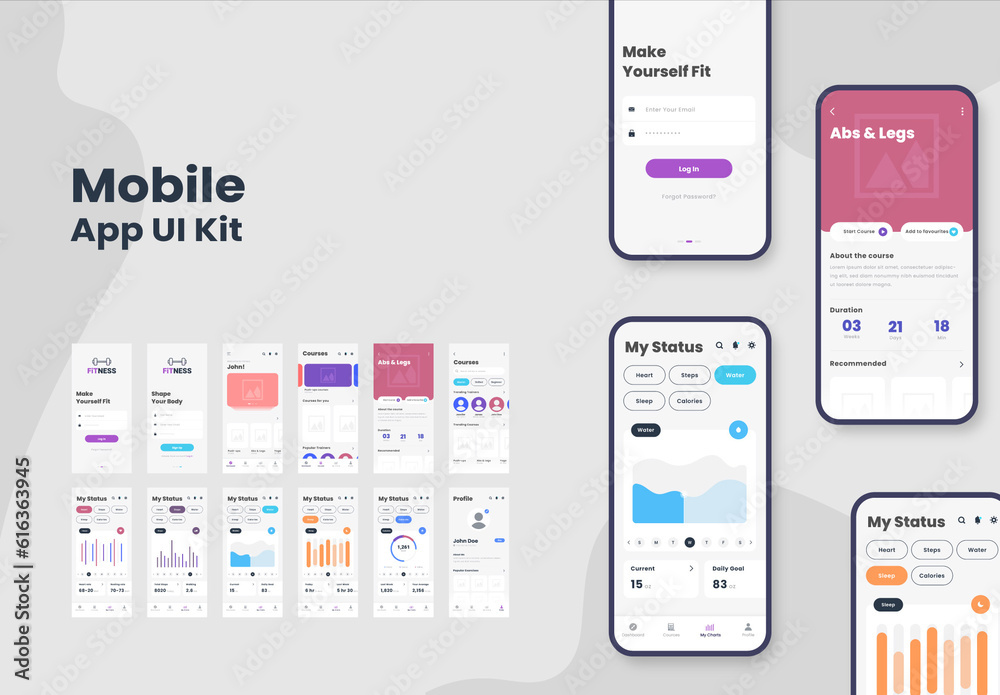 Fitness Mobile App UI, UX and Different Gui Screens Including Sign Up ...