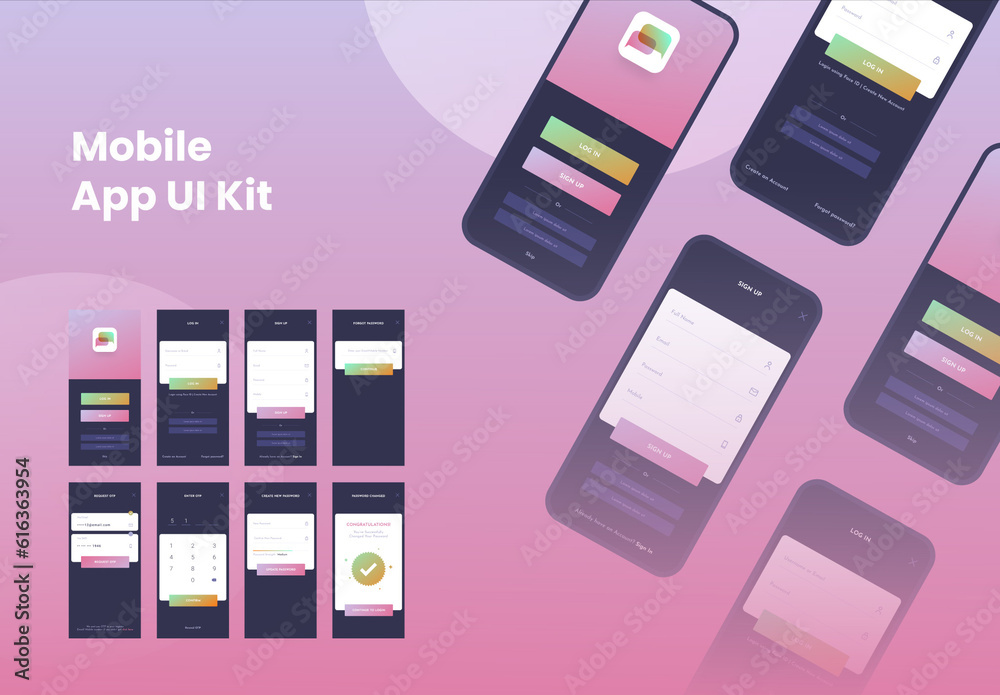 Mobile App UI, UX, GUI Screens Including as Create Account, Sign In ...