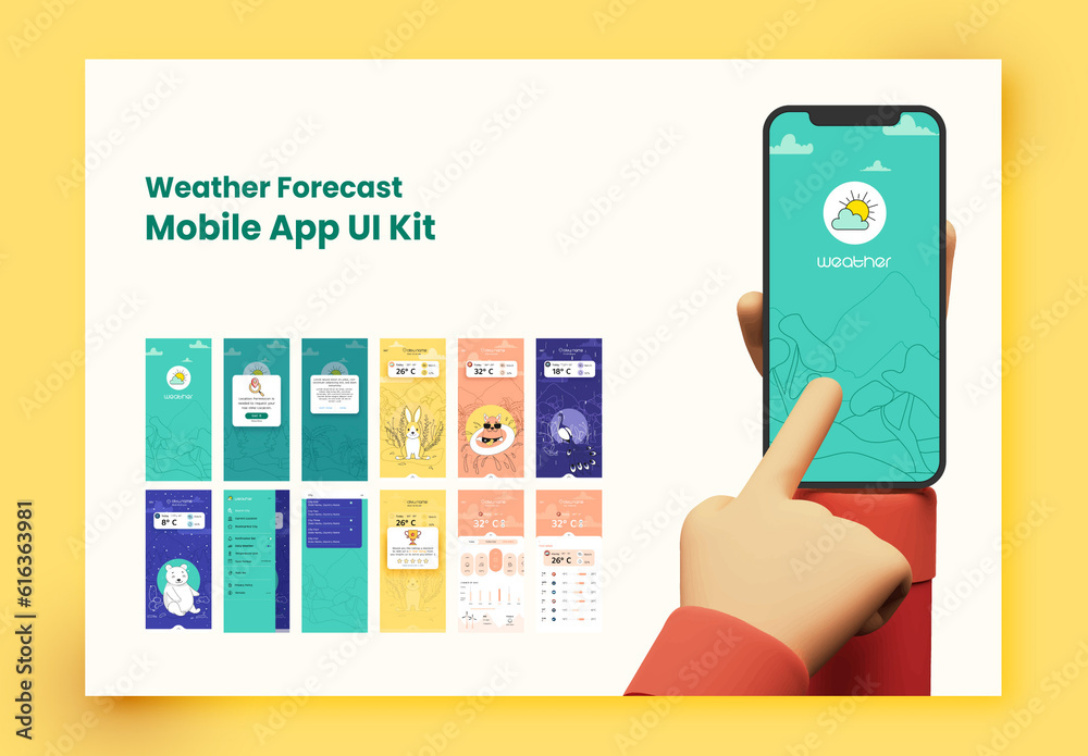 Weather Forecast Mobile App UI Screens Including Like as Sign In, Sign ...