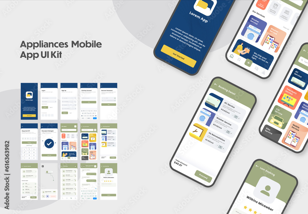 Appliances Mobile App UI Kit with Multiple Screens as Log in, Create ...