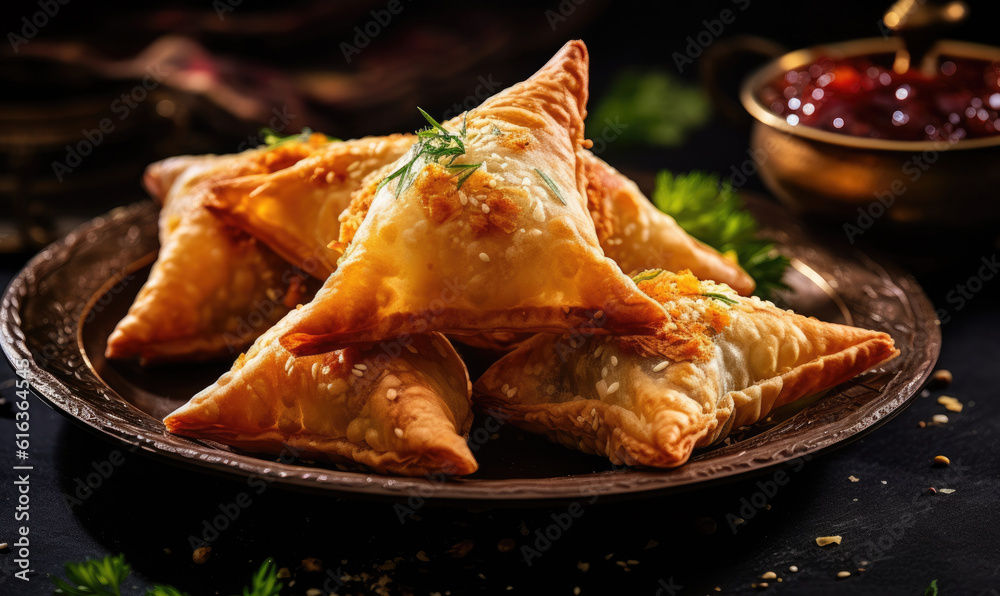 Vegetarian samsa or samosas.Indian special traditional street food punjabi samosa Stock ...