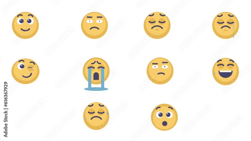 Cartoon faces. Expressive eyes and mouth, smiling, crying and surprised ...