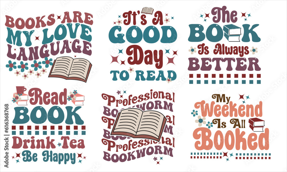 Retro Book Lover SVG Bundle - Book PNG Stock Vector | Adobe Stock