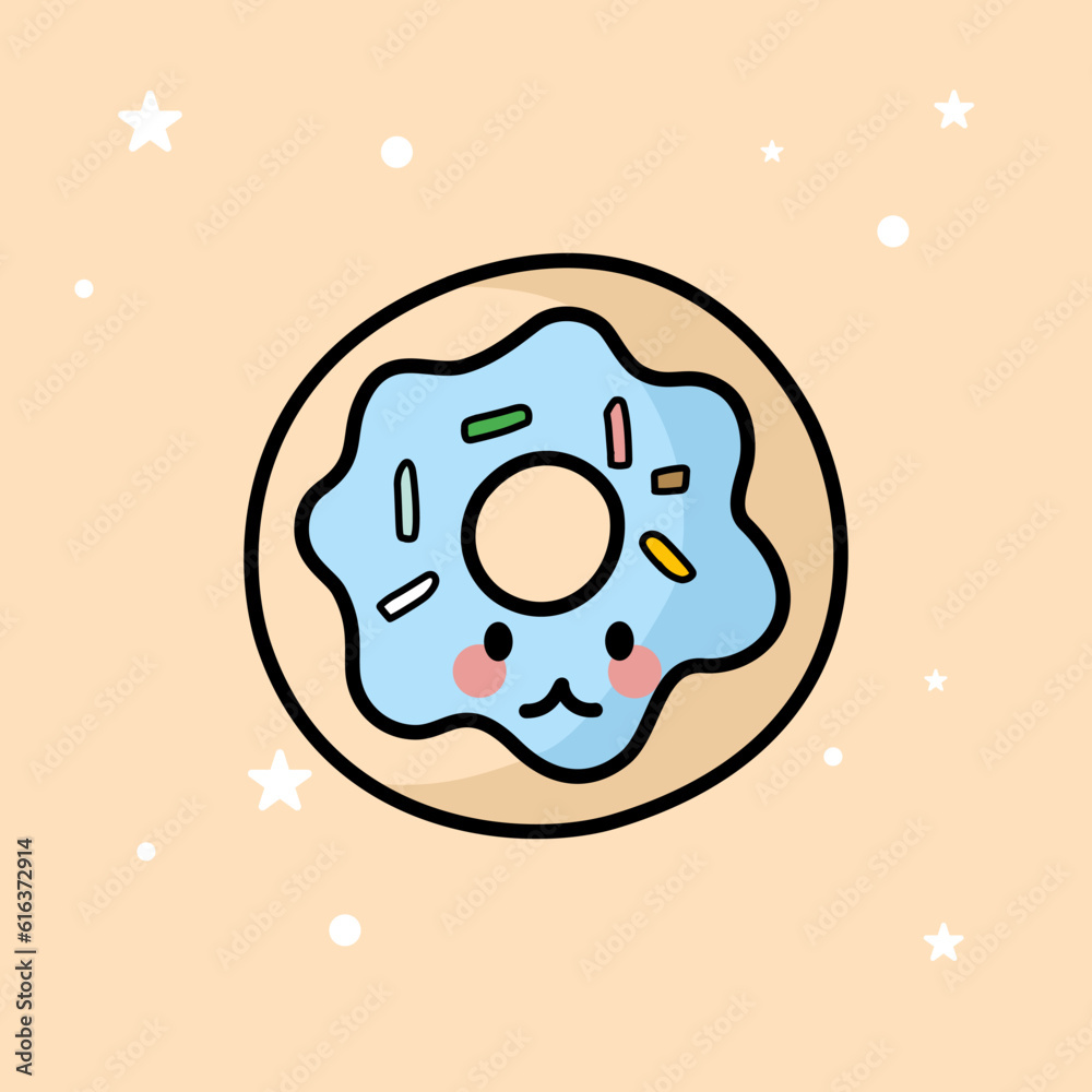 Cute Kawaii Donut isolated on a brown background. Vector - Illustration ...