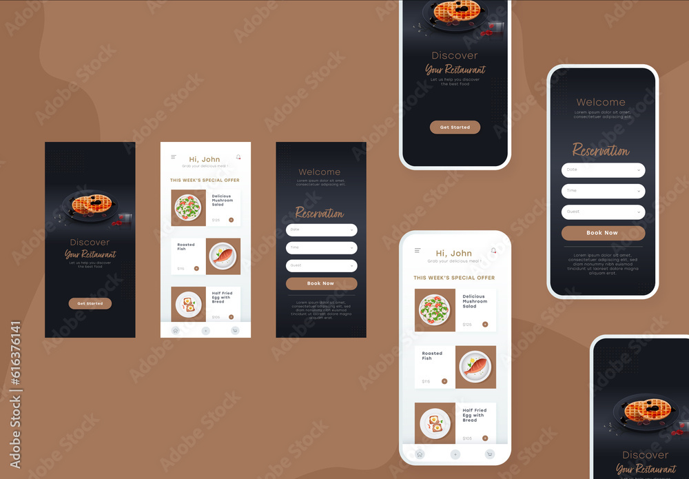 Restaurant Table Booking Mobile App UI, UX Screens in White and Black ...