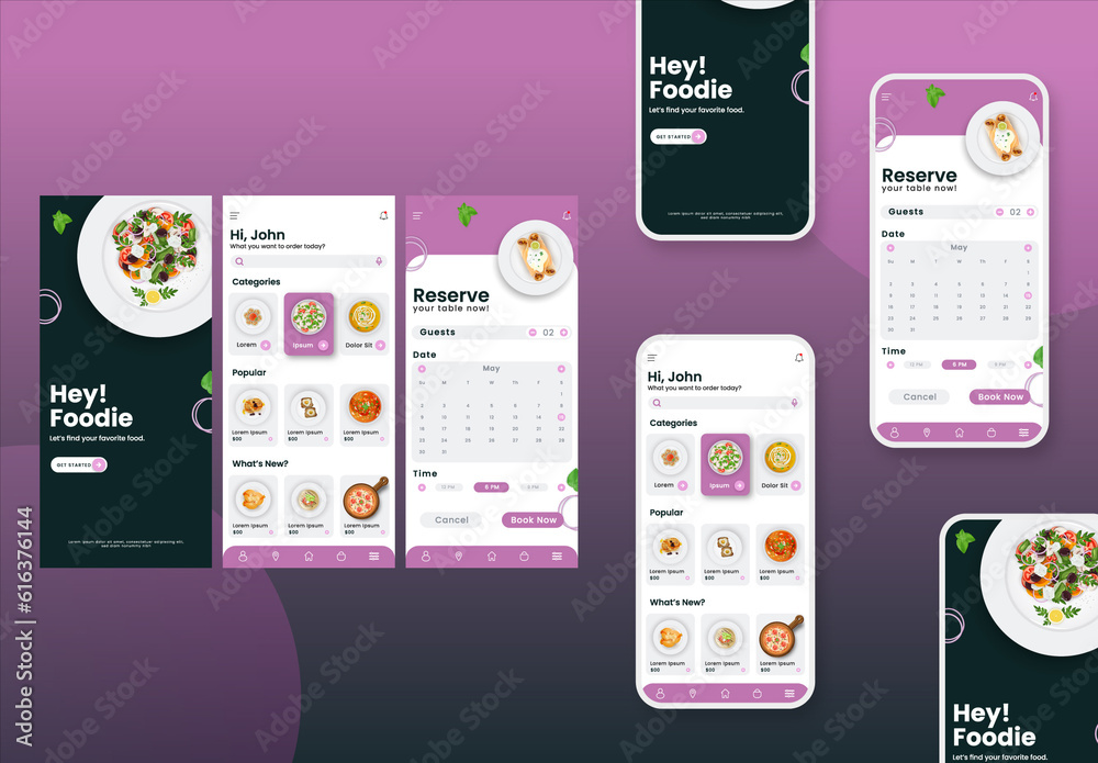 Restaurant Table Booking Mobile App UI, UX Screens for Advertising ...