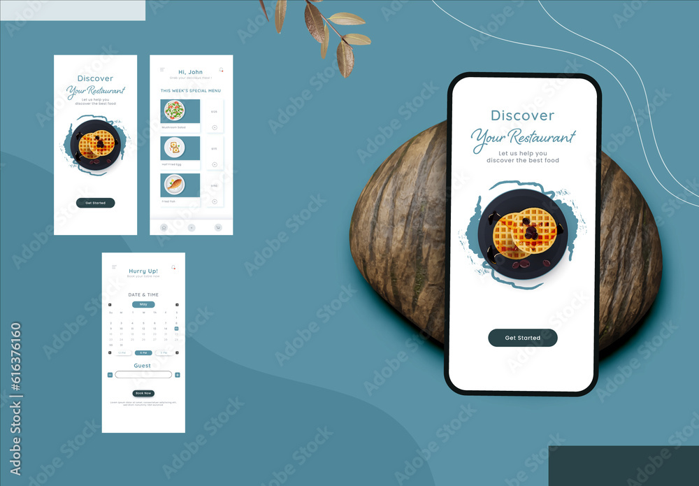 Restaurant Table Booking Mobile App UI, UX Screens for Advertising ...